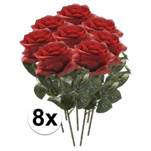 Rode roosjes kunst tak 45 cm 8 stuks - - rood