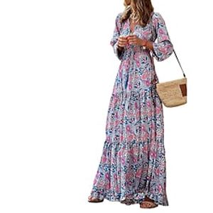 Dames Casual jurk Swingjurk Bloemetjesjurk Lange jurk max...