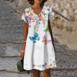 Dames Hemdjurk Knielengte jurk Wit Korte mouw Bloemig Vli...