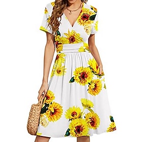 Dames Knielengte jurk A lijn jurk Wit blauw Geel Marinebl...