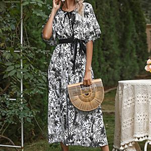 Dames A lijn jurk Halflange jurk Klaver Zwart Korte mouw ...