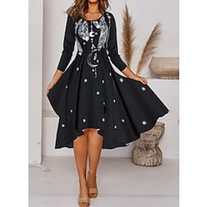 Dames A lijn jurk Knielengte jurk Zwart grijs 3/4 mouw Af...