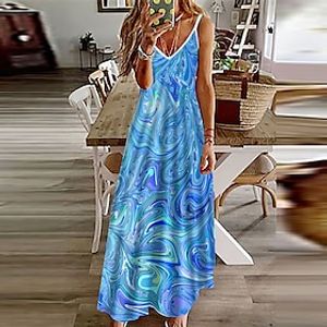 Dames Maxi-jurk A lijn jurk blauw Mouwloos Afdrukken Kleu...