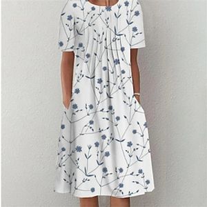 Dames Knielengte jurk Hemdjurk Wit Korte mouw Zak Afdrukk...
