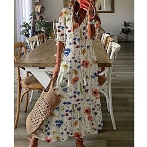 Dames A lijn jurk Maxi-jurk Wit Korte mouw Bloemig Afdruk...