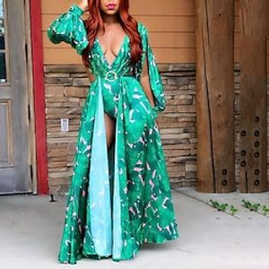 Dames Swingjurk Maxi-jurk Klaver Lange mouw Bloemig Blote...