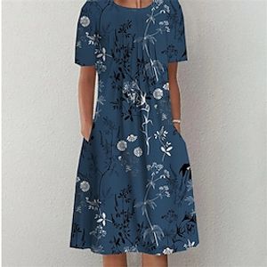 Dames Knielengte jurk Hemdjurk blauw Korte mouw Zak Afdru...