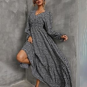 Dames Swingjurk Maxi-jurk Groen Zwart Rood Lange mouw Eff...