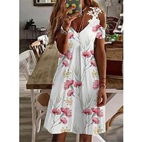 Dames Knielengte jurk A lijn jurk Wit Korte mouw Kant Kou...