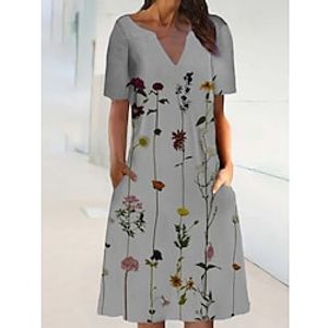 Dames A lijn jurk Knielengte jurk Klaver Grijs Korte mouw...