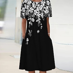 Dames Casual jurk Hemdjurk Halflange jurk Zwart Korte mou...