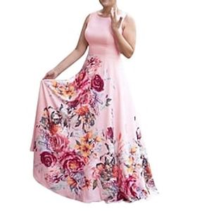 Dames Swingjurk Maxi-jurk Blozend Roze Mouwloos Bloemig A...