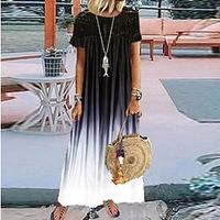 Dames Hemdjurk Maxi-jurk Zwart Korte mouw Kleurgradatie K...