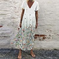 Dames Hemdjurk Maxi-jurk Wit Korte mouw Bloemig Afdrukken...