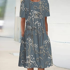 Dames Knielengte jurk Hemdjurk Grijs Korte mouw Zak Afdru...