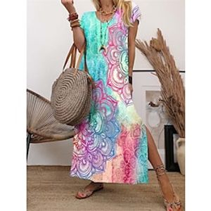 Dames Hemdjurk Maxi-jurk Regenboog Korte mouw Bloemig Spl...